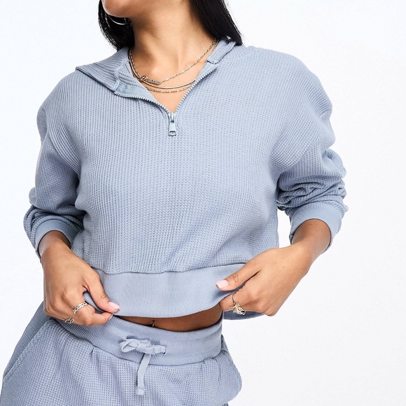 THREADBARE | Tops | Threadbare Waffle Cropped Hoodie In Blue | Poshmark